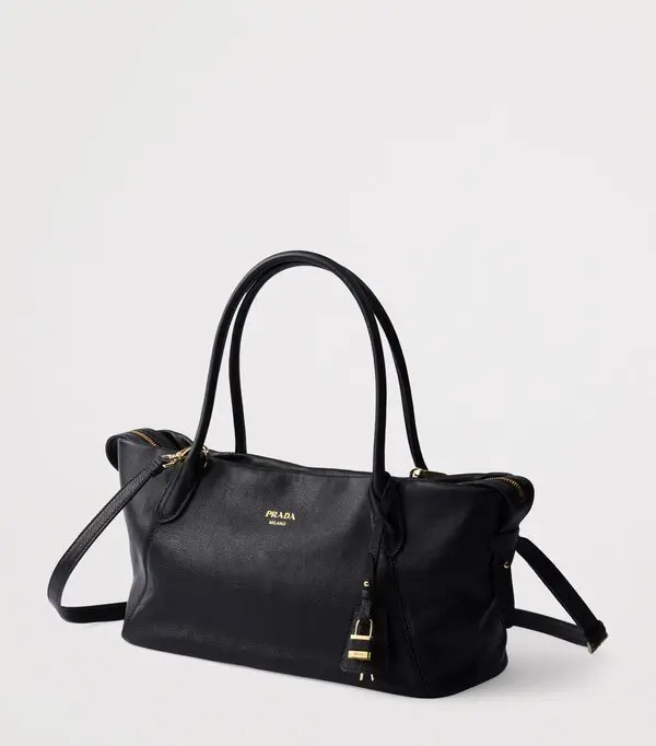 Prada Large Leather Tote Bag - Black