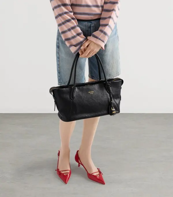 Prada Large Leather Tote Bag - Black
