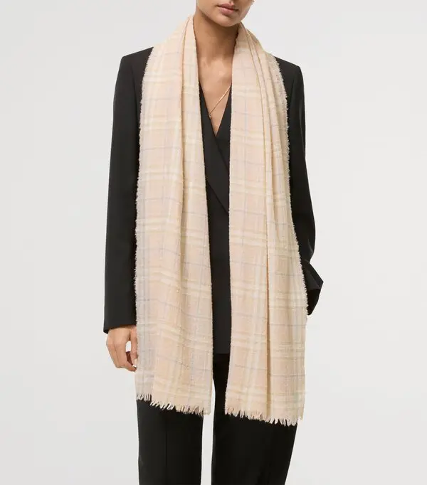 Burberry Wool-blend Embellished Check Scarf