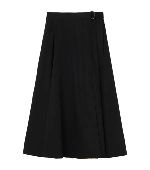 Burberry Wool Belted Midi Skirt