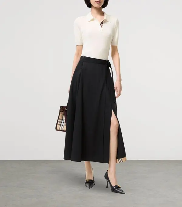 Burberry Wool Belted Midi Skirt