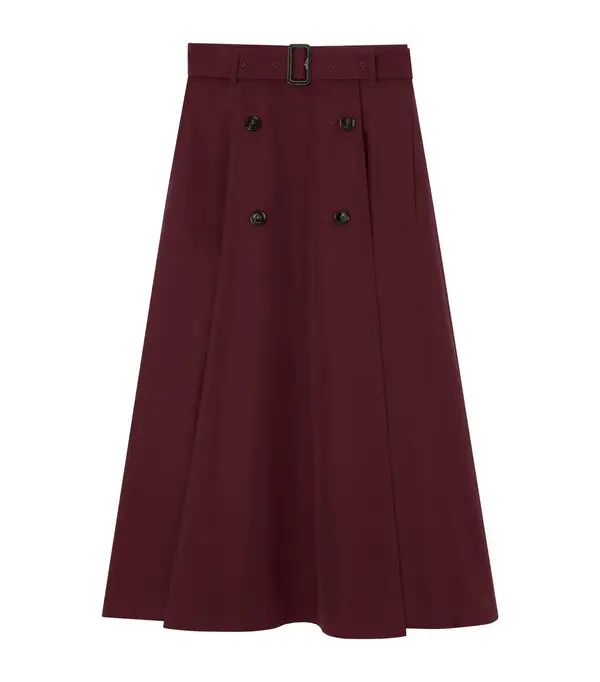 Burberry Gabardine Midi Skirt With Belt - Red