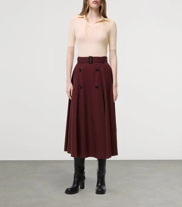Burberry Gabardine Midi Skirt With Belt