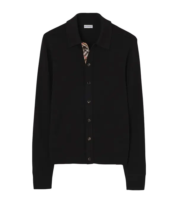 Burberry Wool Cardigan With Iconic Check Trim