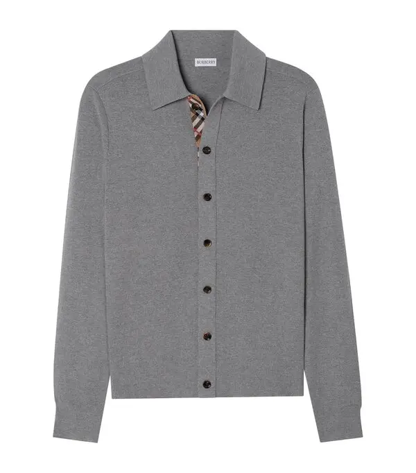 Burberry Wool Cardigan With Check Trim
