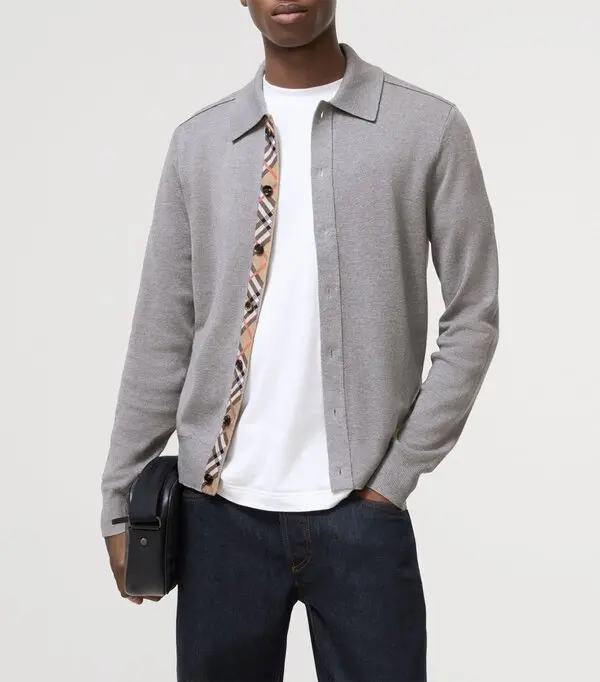Burberry Wool Cardigan With Check Trim