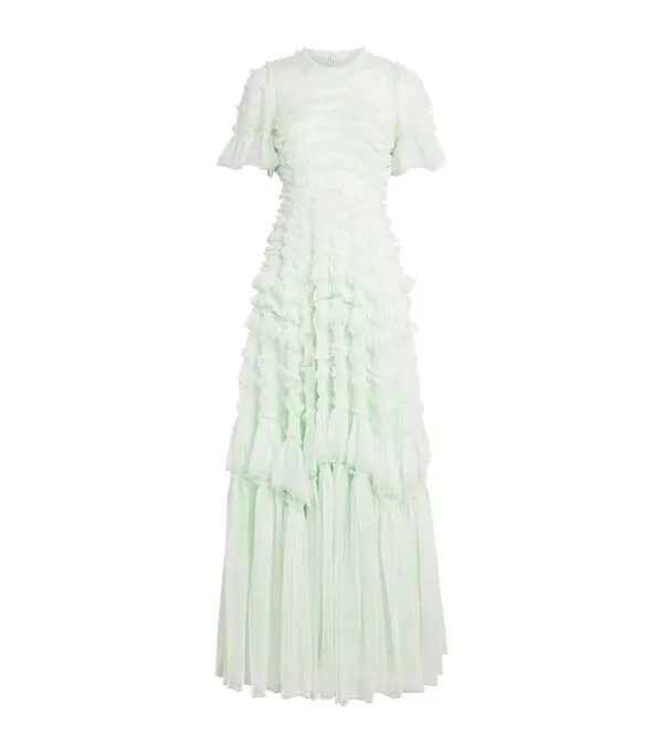 NEEDLE & THREAD Ruffled Tulle Maxi Dress - Blue