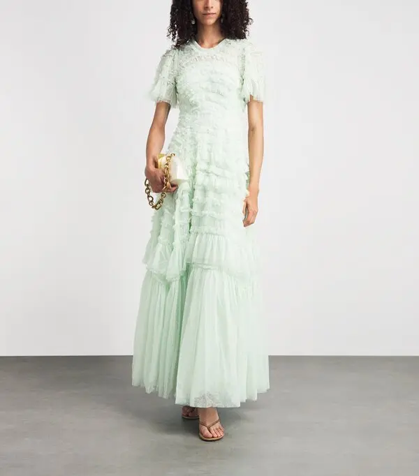 NEEDLE & THREAD Ruffled Tulle Maxi Dress - Blue