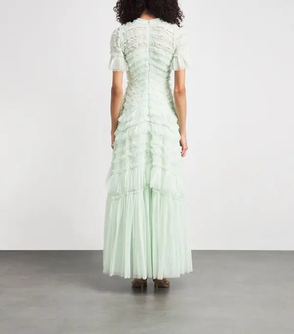 NEEDLE & THREAD Ruffled Tulle Maxi Dress - Blue