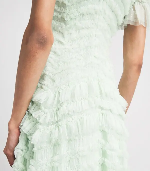 NEEDLE & THREAD Ruffled Tulle Maxi Dress - Blue