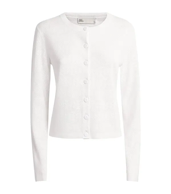 Tory Burch Pointelle Knit Monogram Cardigan