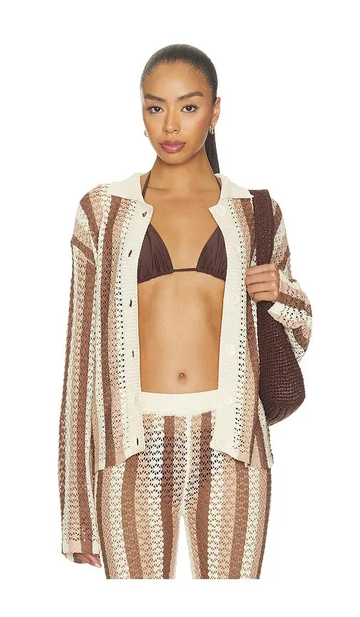 Superdown Crochet Striped Button-up Cardigan - Multi