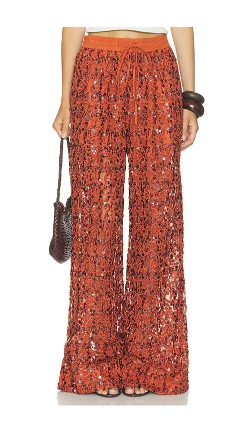 Essentiel Antwerp Lace Sequin Wide Leg Trousers - Rust