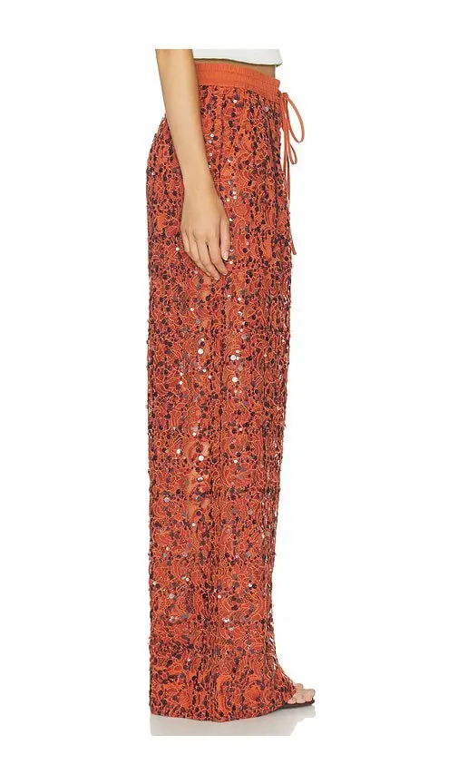 Essentiel Antwerp Jenims Lace Sequin Wide Leg Pants - Rust