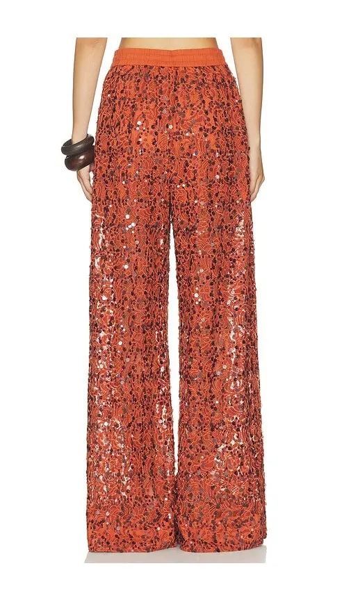 Essentiel Antwerp Jenims Lace Sequin Wide Leg Pants - Rust