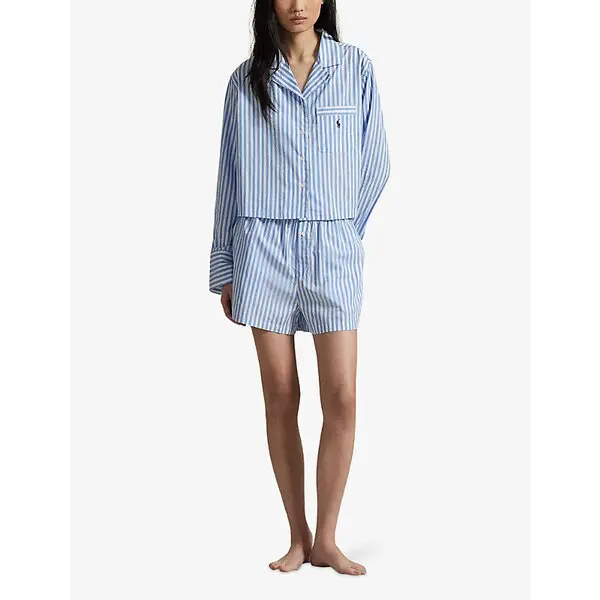 Polo Ralph Lauren Striped Logo-embroidered Cotton-poplin Pyjama Set