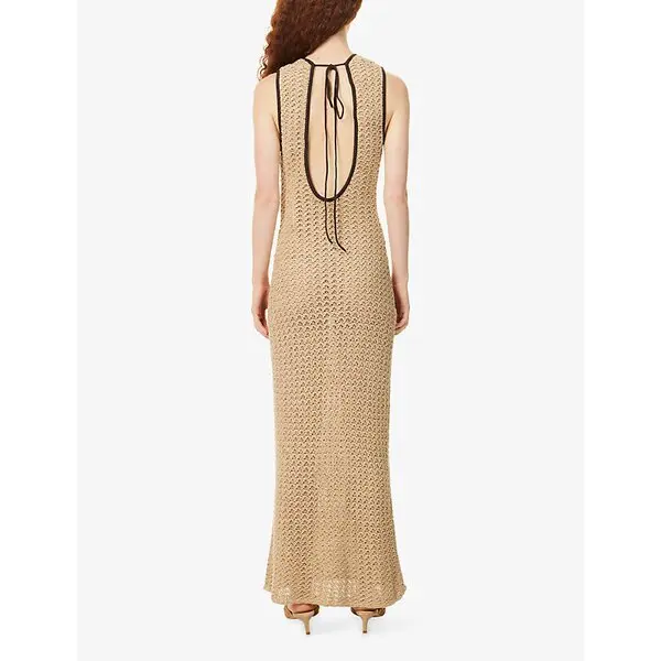SIR. Ellinor Open-knit Cotton Maxi Dress - Light Beige