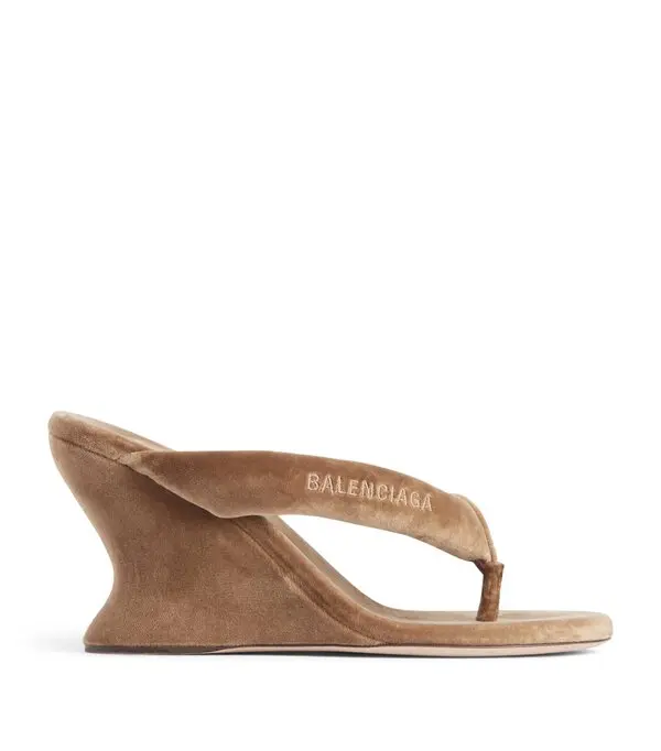 Balenciaga Velvet Wedge Thong Sandals - Brown