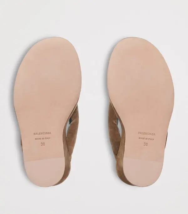 Balenciaga Velvet Wedge Thong Sandals - Brown