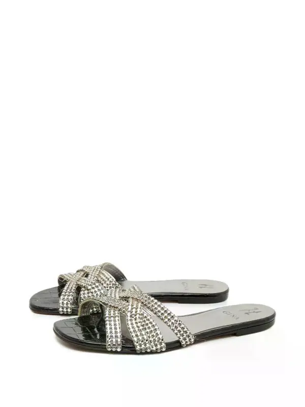 GINA Crystal-embellished Croc-effect Flat Sandals