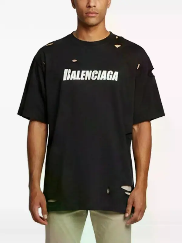 Balenciaga Distressed Logo-print T-shirt