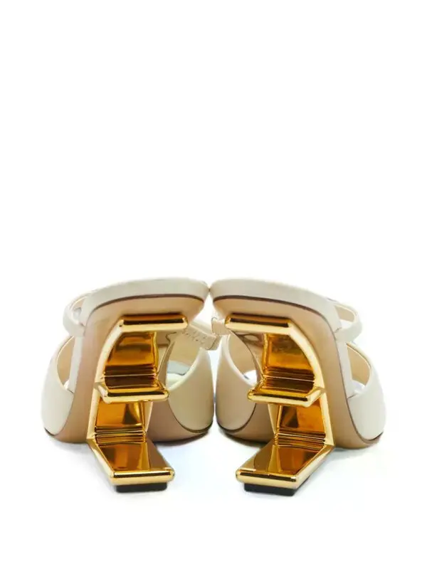 Fendi White Leather Open Toe Sculptural Heel Sandals - Neutrals