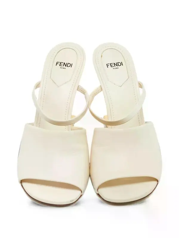 Fendi White Leather Open Toe Sculptural Heel Sandals - Neutrals