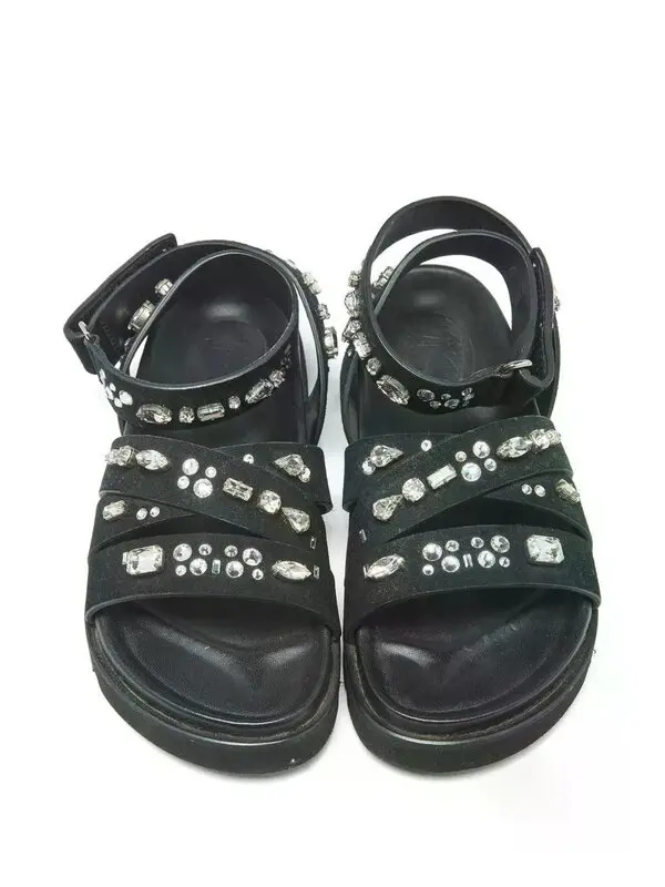 GIUSEPPE ZANOTTI Embellished Suede Sandals - Black