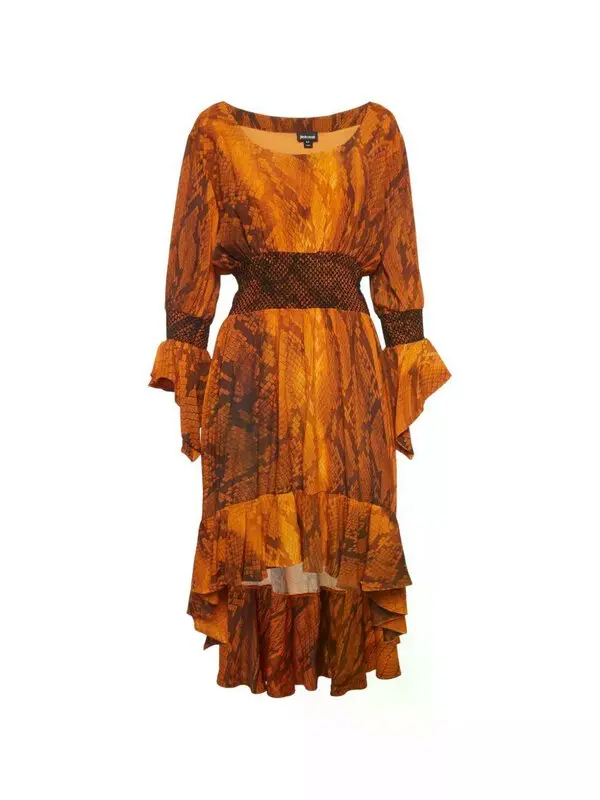 Just Cavalli Snakeskin Print Asymmetric Midi Dress - Orange