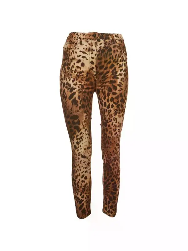 Elisabetta Franchi Leopard Print Denim Jeans - Brown
