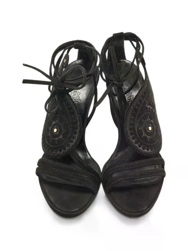 Hermès Embroidered Paisley Ankle-tie Sandals