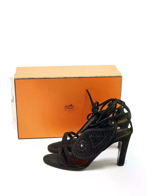 Hermès Embroidered Paisley Ankle-tie Sandals