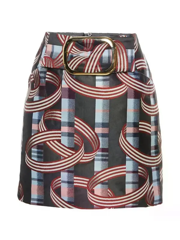Emporio Armani Jacquard Geometric Pattern Belted Mini Skirt - Grey