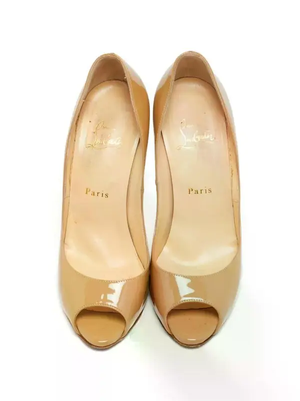 CHRISTIAN LOUBOUTIN Patent Leather Peep Toe Heeled Pumps - Neutrals