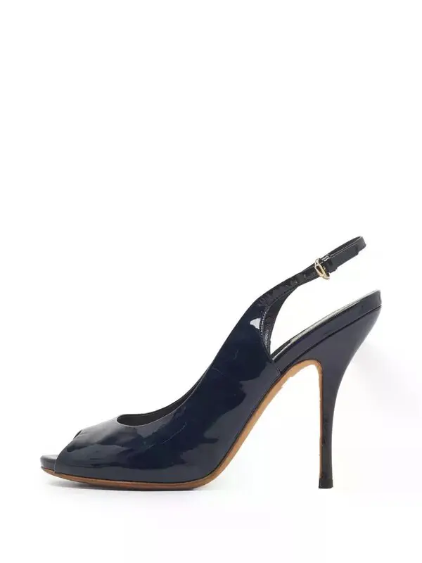 Gucci Navy Patent Leather Peep-toe Slingback Pumps - Blue