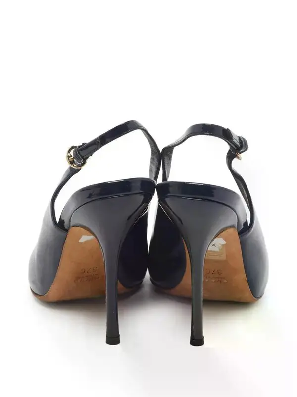 Gucci Navy Patent Leather Peep-toe Slingback Pumps - Blue