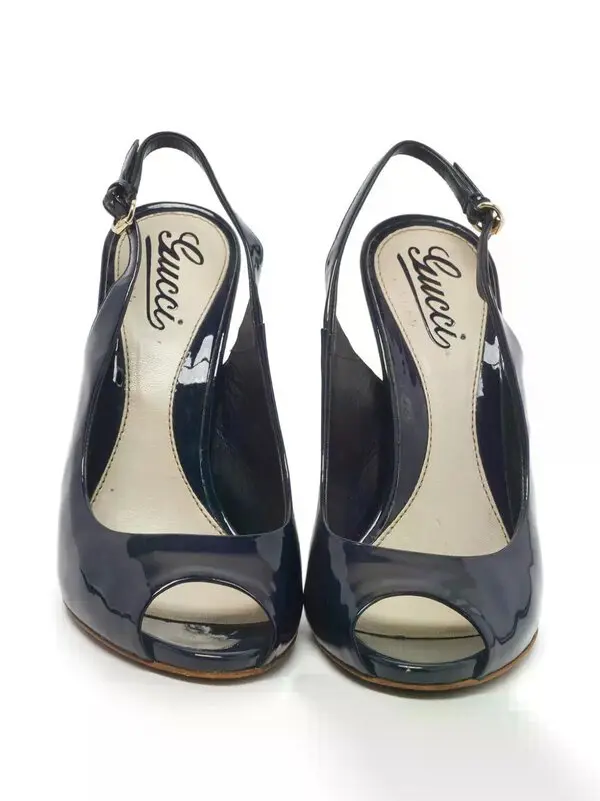Gucci Navy Patent Leather Peep-toe Slingback Pumps - Blue