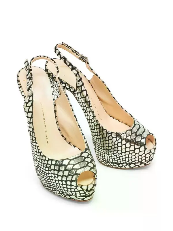 GIUSEPPE ZANOTTI Sharon Python-embossed Slingback Sandals - Silver