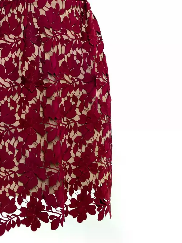 SELF-PORTRAIT Burgundy Floral Lace Mini Dress - Red