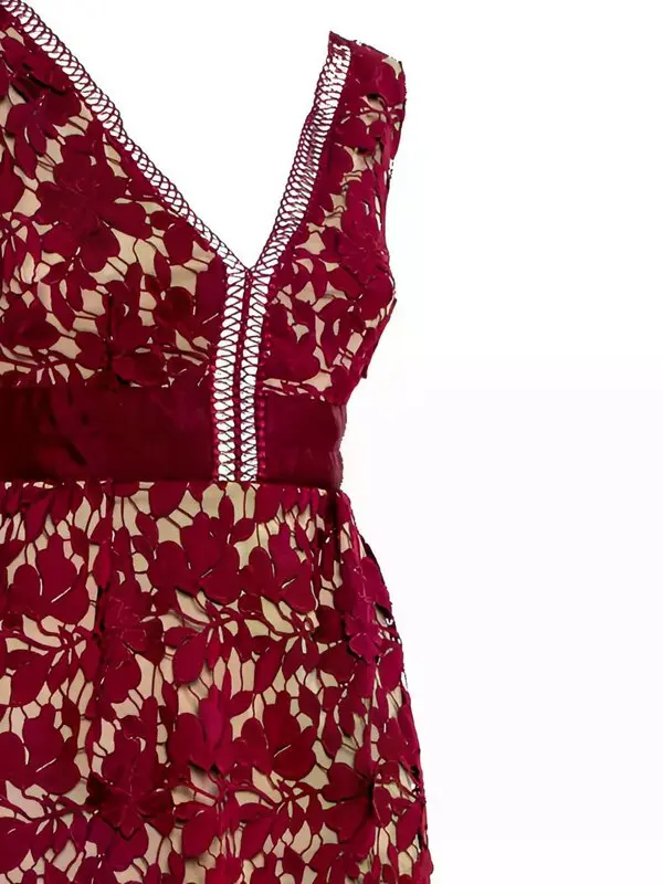 SELF-PORTRAIT Burgundy Floral Lace Mini Dress