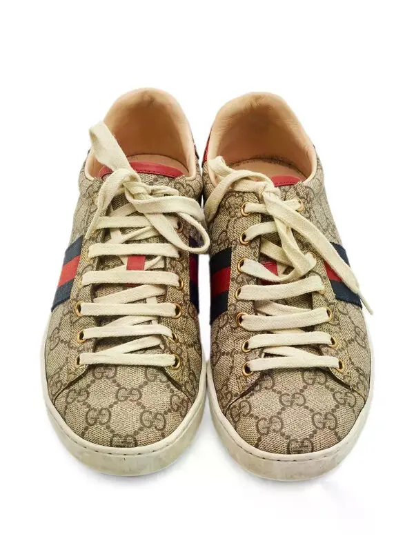 Gucci Ace Gg Supreme Canvas Sneakers With Web Stripe And Snakeskin Heel