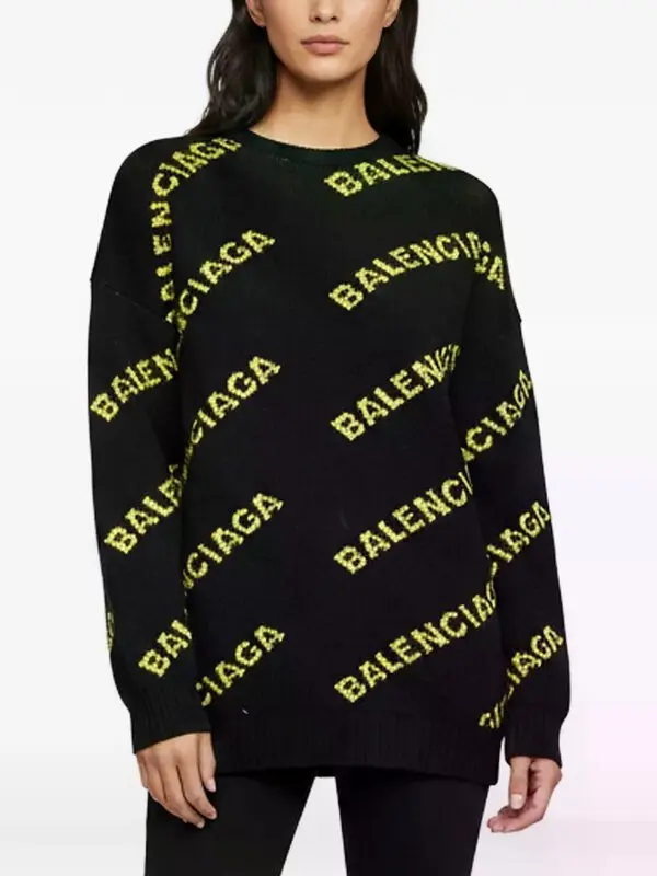 Balenciaga All-over Logo Intarsia Crew Neck Sweater