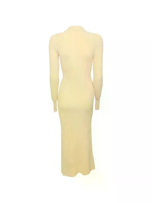 DION LEE Rib-knit Midi Dress With Twist Detail And Front Slit - Yellow