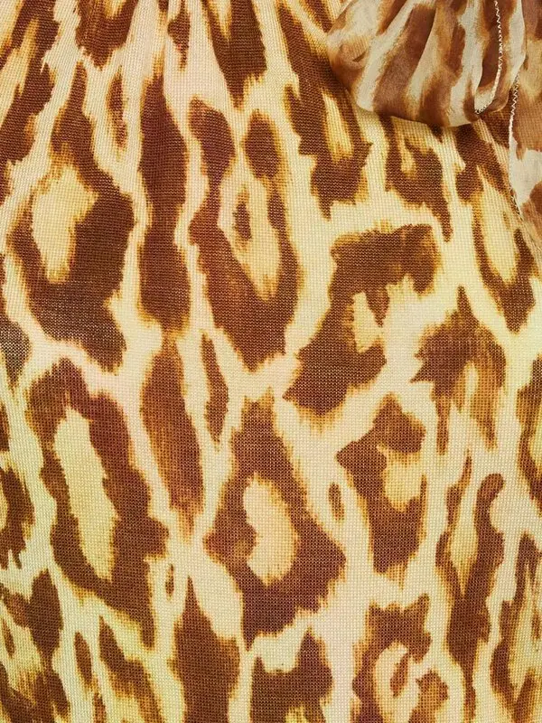 Dior Leopard Print Knotted Mock Neck Top
