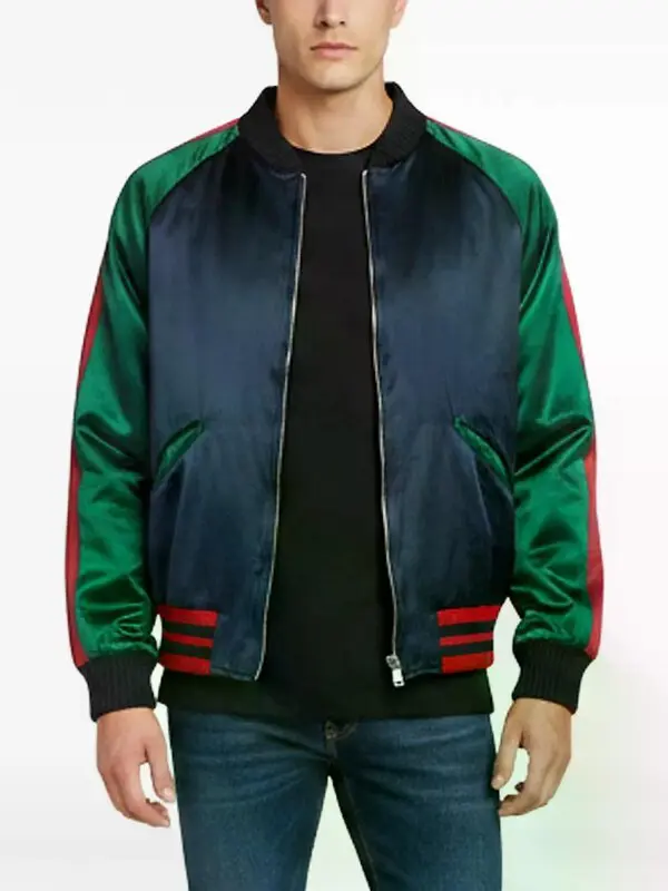 Gucci Long-sleeve Bomber Jacket With Panther Appliqu