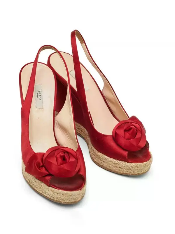 Prada Rose Slingback Espadrilles - Red