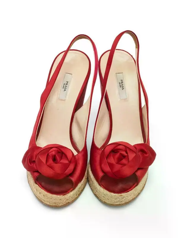 Prada Rose Slingback Espadrilles - Red