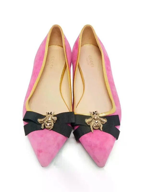 Gucci Suede Ballet Flats With Bow Embellishment - Pink