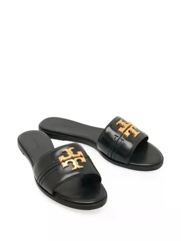 Tory Burch Calf Leather Logo Plaque Slip-on Sandals - Black