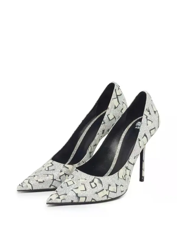 JIMMY CHOO Tone Glitter Finish Pointed Toe High Stiletto Heel Pumps - Silver
